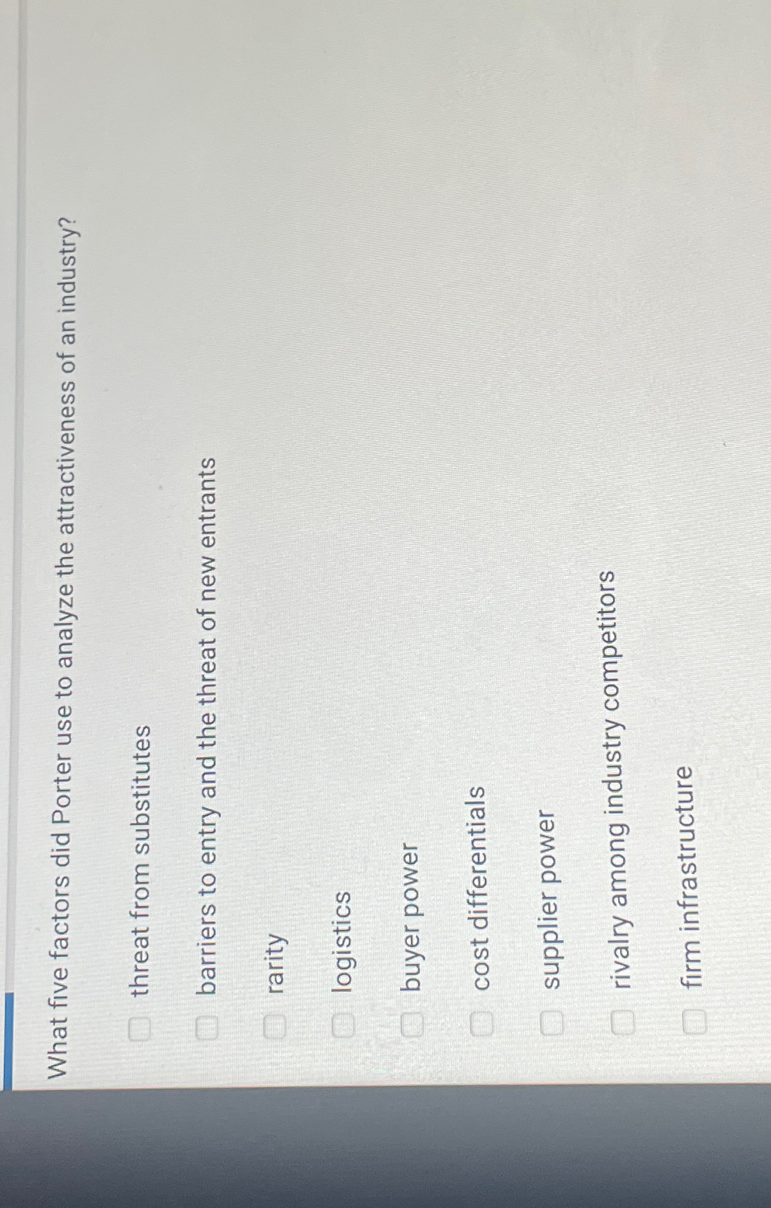 Solved What five factors did Porter use to analyze the | Chegg.com