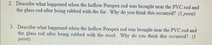 Solved 2. Describe what happened when the hollow Perspex rod | Chegg.com