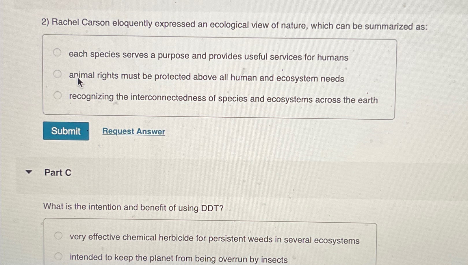 Solved Rachel Carson eloquently expressed an ecological view | Chegg.com
