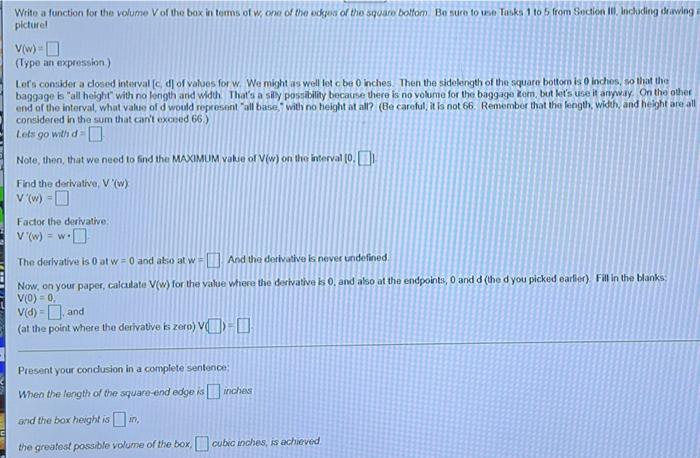 Solved Writo a function for the volume of the box in terms | Chegg.com