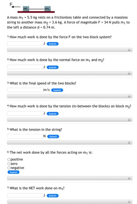 Solved A mass m1=5.5 kg rests on a frictionless table and | Chegg.com