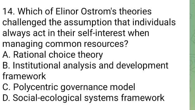 Solved Economics: Which of Elinor Ostrom's theories | Chegg.com