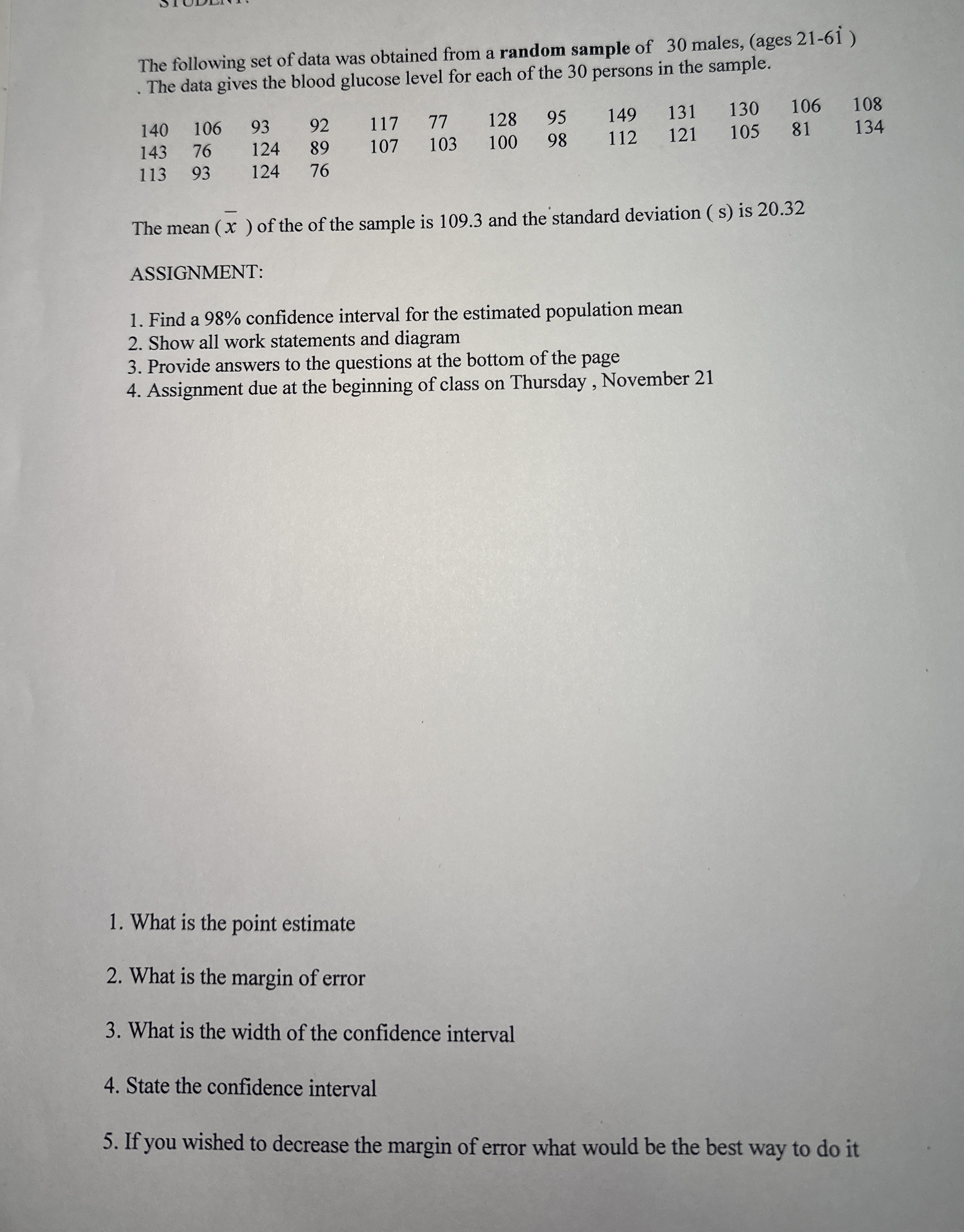 Solved The following set of data was obtained from a random | Chegg.com