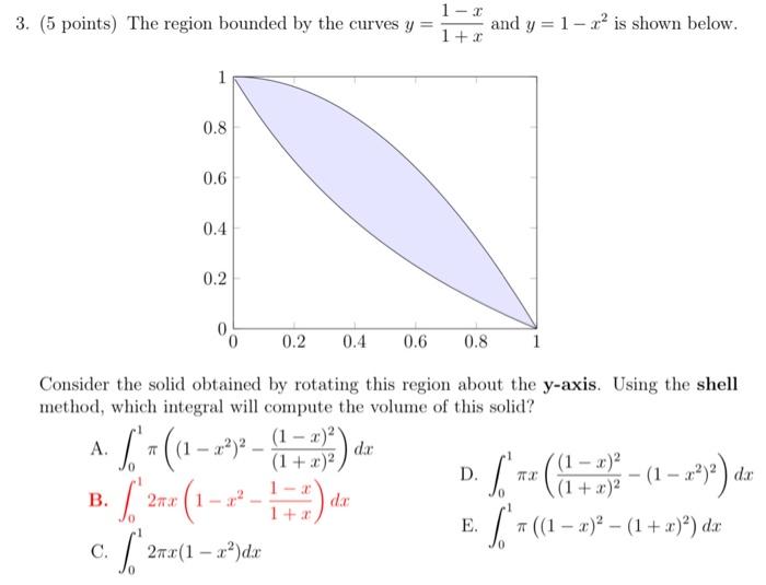 Solved 3. ( 5 points) The region bounded by the curves | Chegg.com