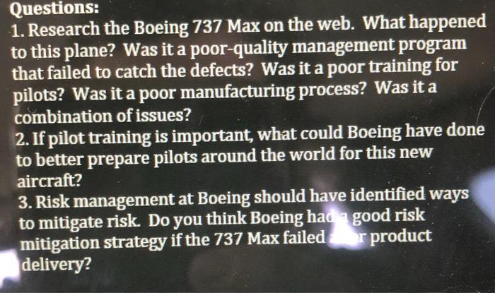 Solved Questions: 1. Research the Boeing 737 Max on the web. | Chegg.com