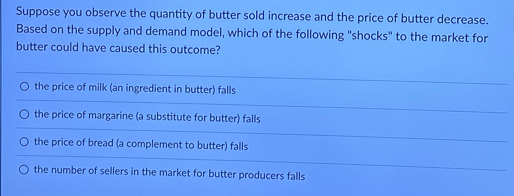Solved Suppose you observe the quantity of butter sold | Chegg.com