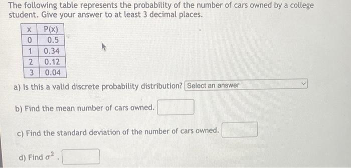 Solved ranice 1.onsider the discrete random Variable given | Chegg.com