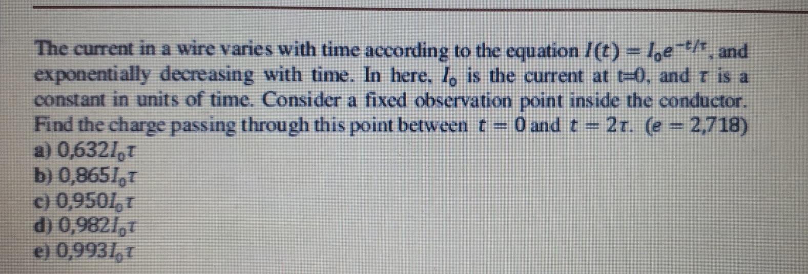 Solved The current in a wire varies with time according to | Chegg.com