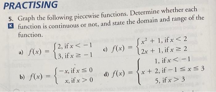 Solved 5. Graph the following piecewise functions. Determine | Chegg.com