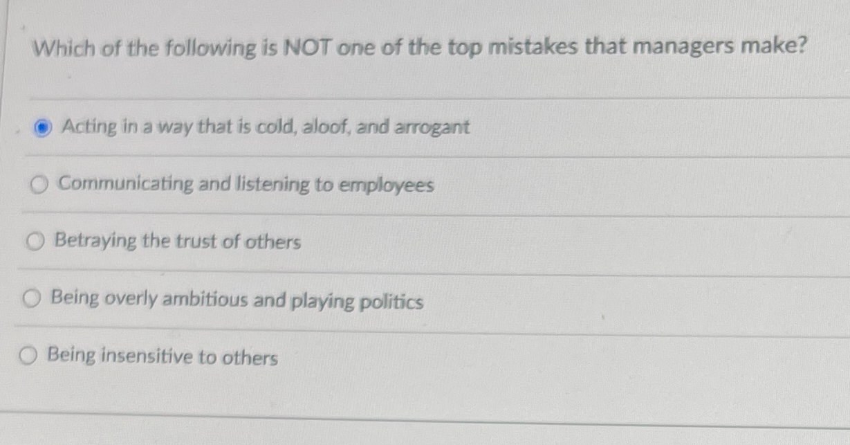 Solved Which of the following is NOT one of the top mistakes | Chegg.com