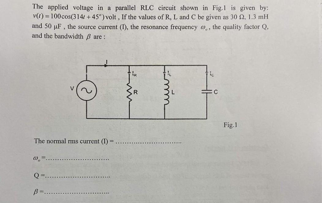 Solved The applied voltage in a parallel RLC circuit shown | Chegg.com
