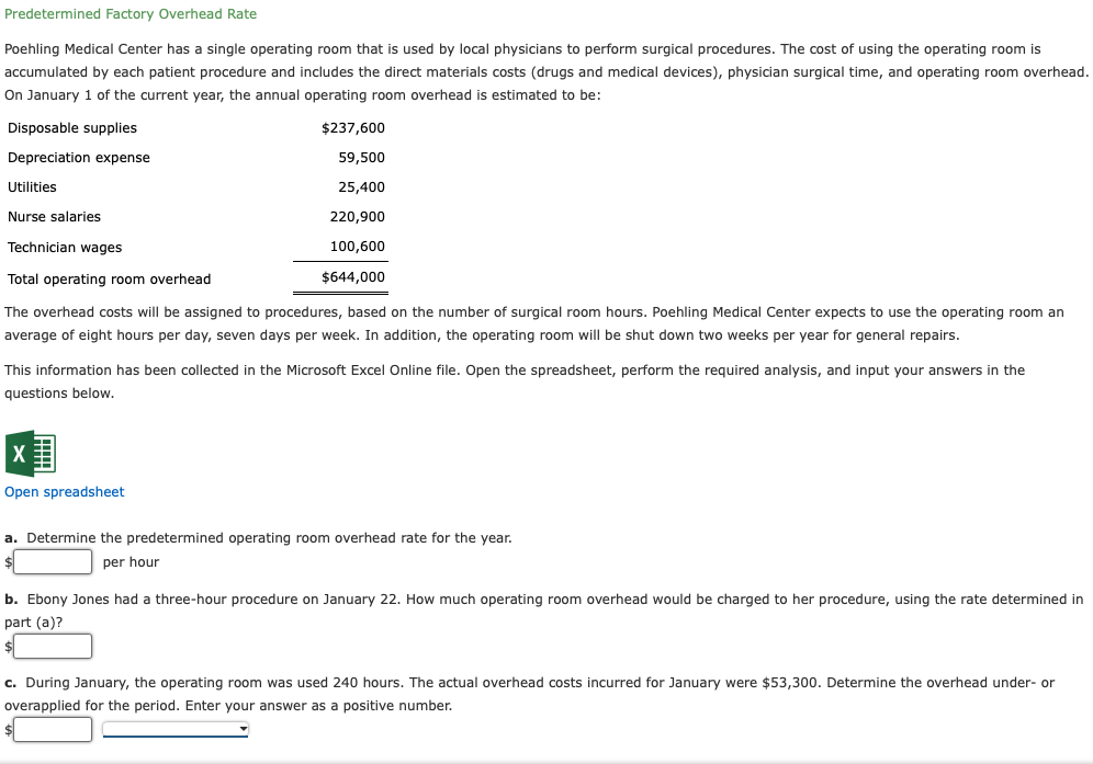 Solved Predetermined Factory Overhead RatePoehling Medical | Chegg.com
