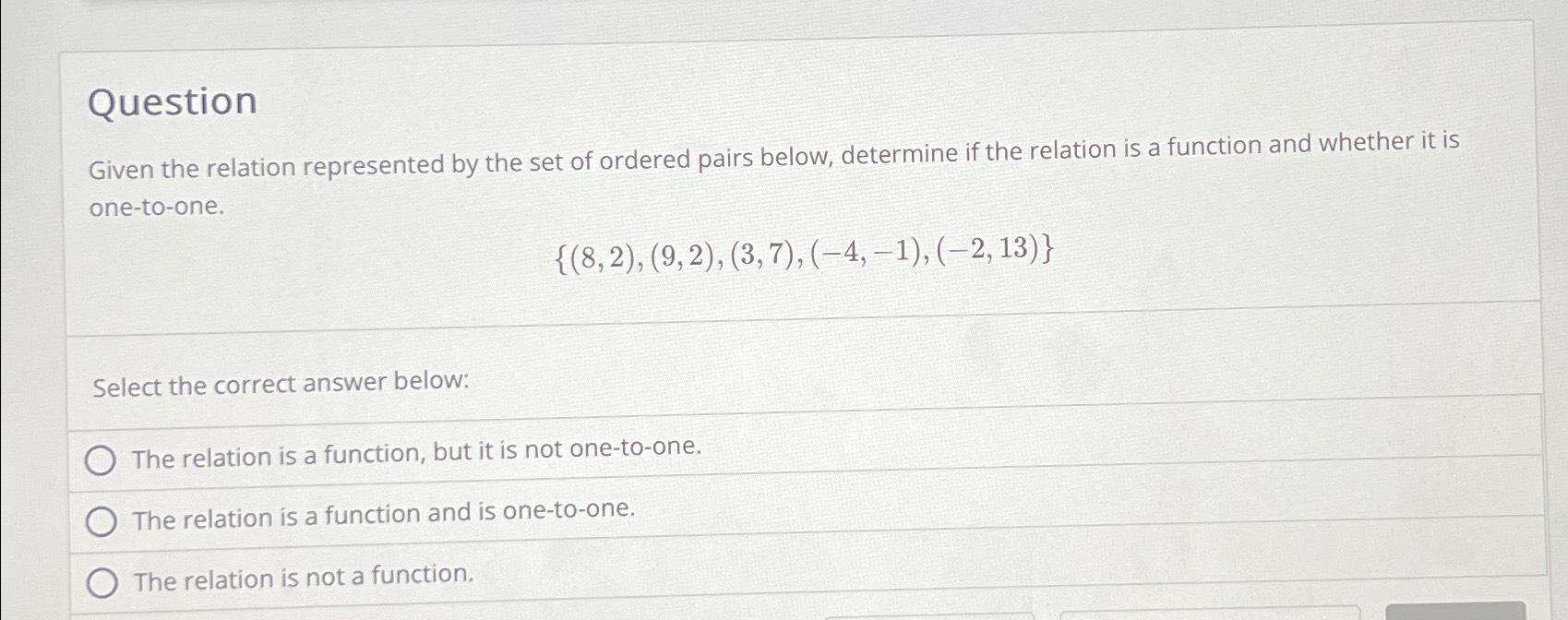 Solved QuestionGiven the relation represented by the set of | Chegg.com