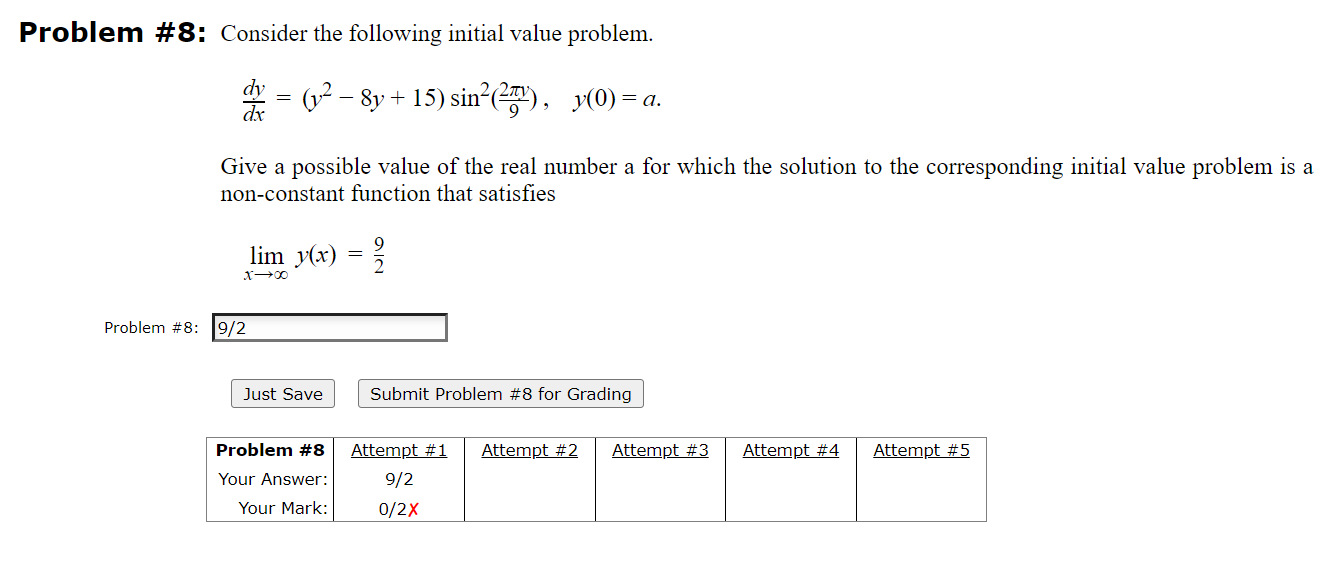 Solved Problem #8: Consider the following initial value | Chegg.com