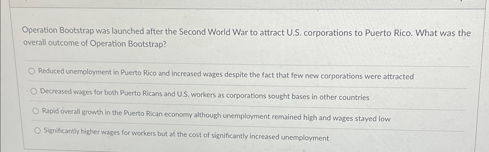 Solved Operation Bootstrap was launched after the Second | Chegg.com