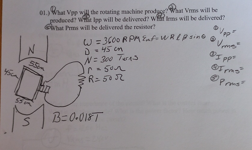 Solved What Vpp will the rotating machine produce? That Vrms | Chegg.com