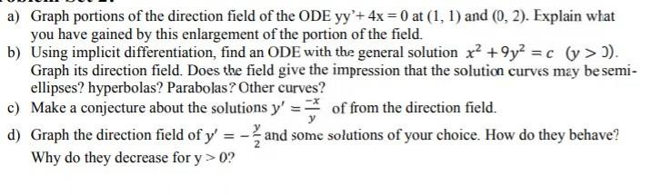 Solved a) Graph portions of the direction field of the ODE | Chegg.com