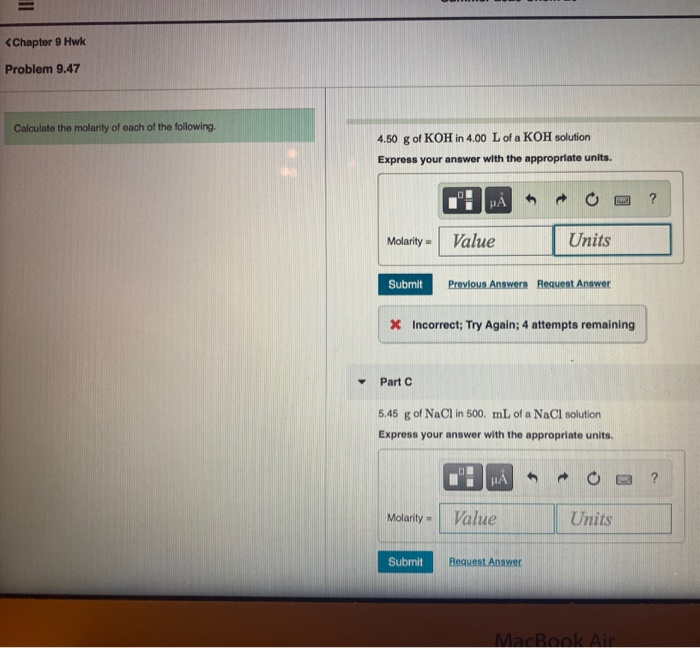 Solved = “Chapter 9 Hwk Problem 9.47 Calculate the molarity | Chegg.com Solved = “Chapter 9 Hwk Problem 9.47 Calculate the molarity | Chegg.com