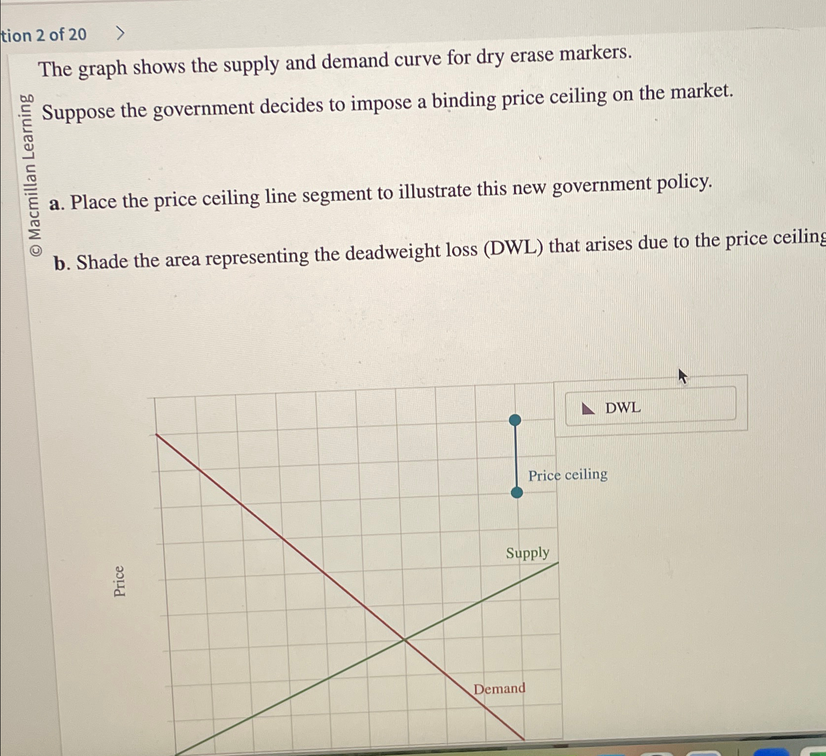 Solved tion 2 ﻿of 20The graph shows the supply and demand | Chegg.com