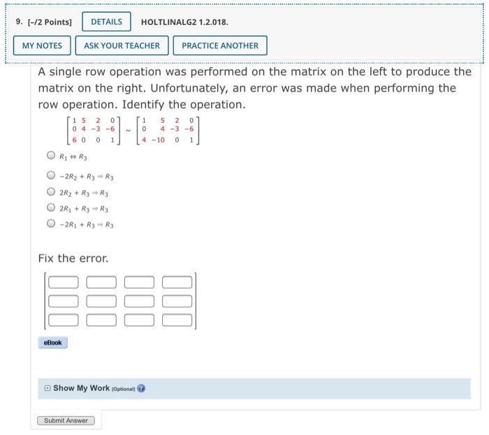 Solved 9. [-/2 points) DETAILS HOLTLINALG2 1.2.018. MY NOTES | Chegg.com Solved 9. [-/2 points) DETAILS HOLTLINALG2 1.2.018. MY NOTES | Chegg.com