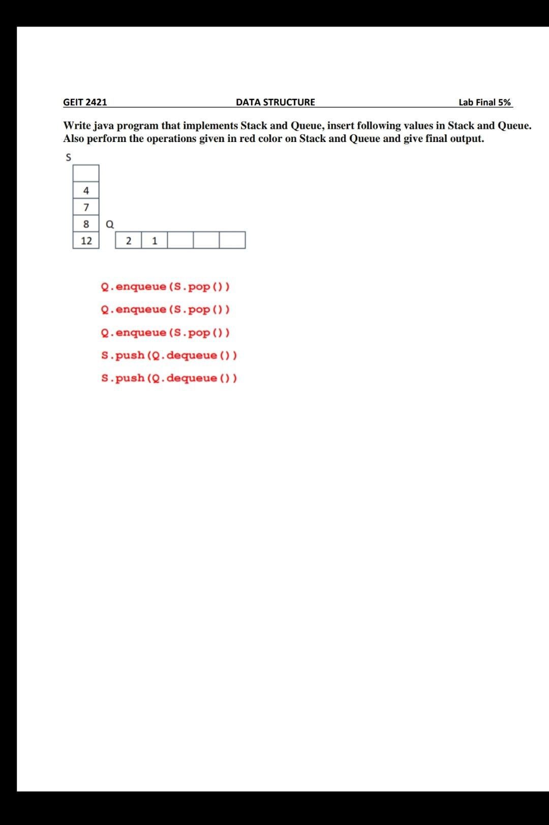 Solved GEIT 2421 DATA STRUCTURE Lab Final 5% Write java | Chegg.com