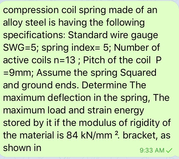 Solved compression coil spring made of an alloy steel is | Chegg.com