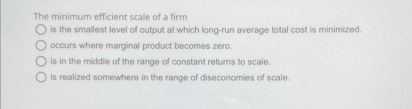 Solved The minimum efficient scale of a firm ﻿is the | Chegg.com