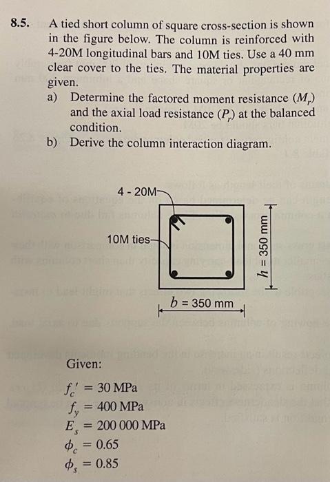 Solved 8.5. A tied short column of square cross-section is | Chegg.com