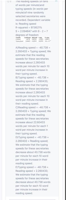 Solved I ne reading speeds intens of words per minute and | Chegg.com
