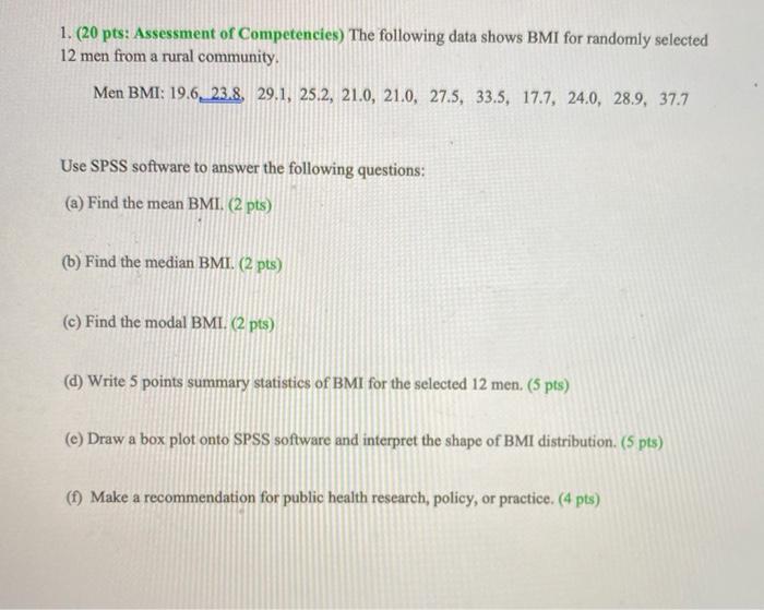 Solved 1. (20 pts: Assessment of Competencies) The following | Chegg.com Solved 1. (20 pts: Assessment of Competencies) The following | Chegg.com