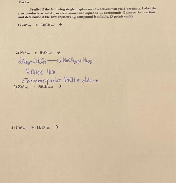 Solved Predict if the following single displacement | Chegg.com