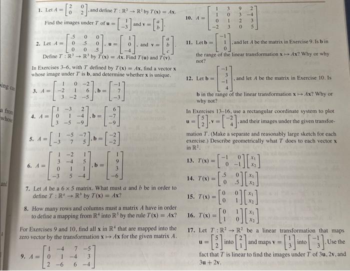 Solved 1. Let A=[2002], and define T:R2→R2 by T(x)=Ax. Find | Chegg.com
