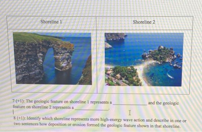 Solved Shoreline 1 Shoreline 2 7(+1): The geologic feature | Chegg.com