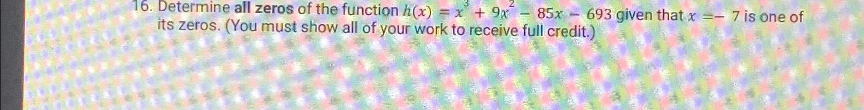 Solved Determine all zeros of the function | Chegg.com
