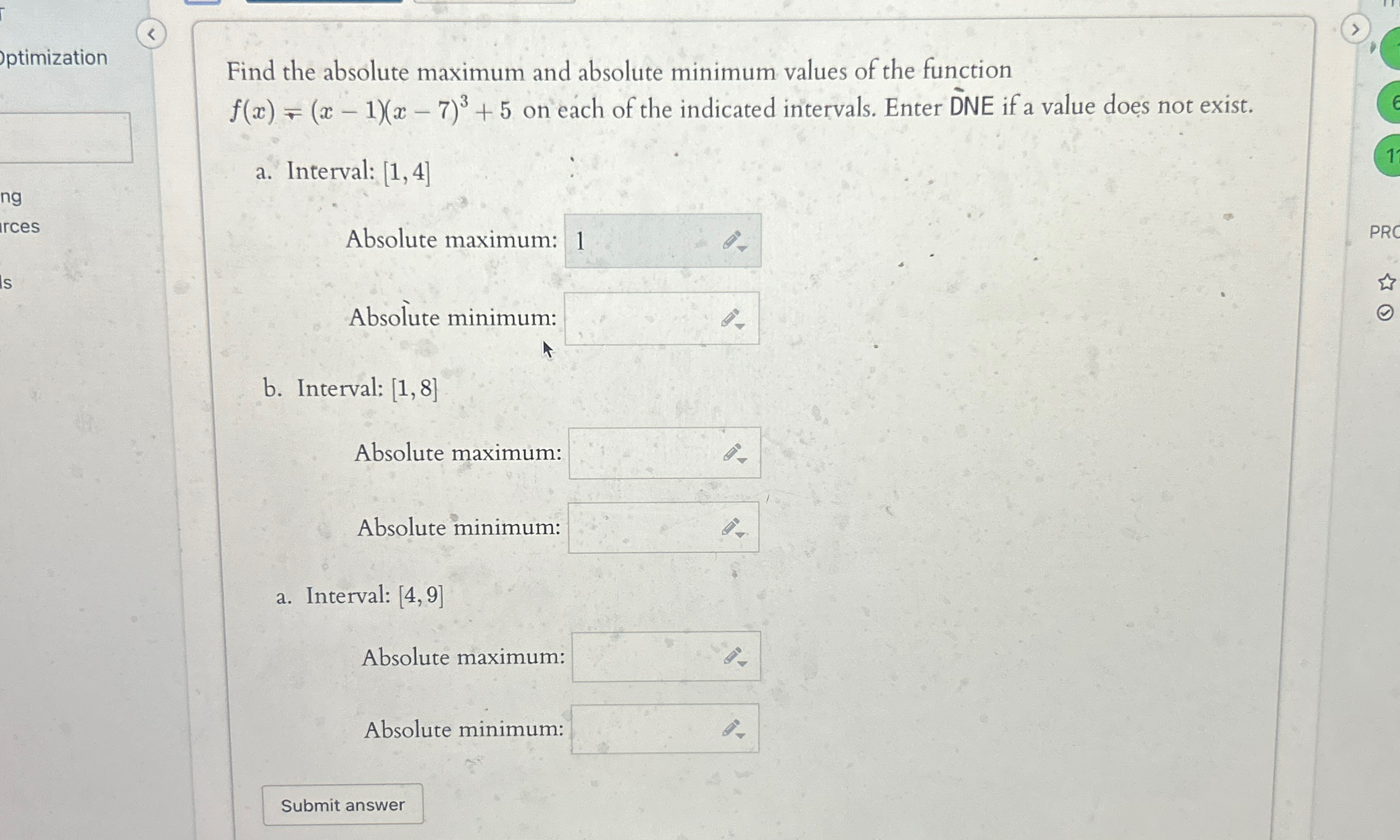 Solved Ptimizationfind The Absolute Maximum And Absolute 5744