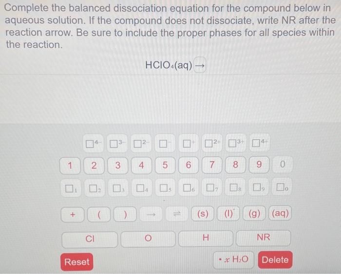 Solved Complete the balanced dissociation equation for the | Chegg.com