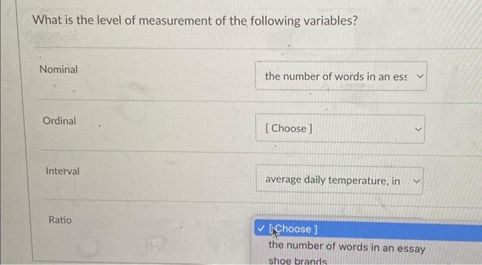 Solved What is the level of measurement of the following | Chegg.com