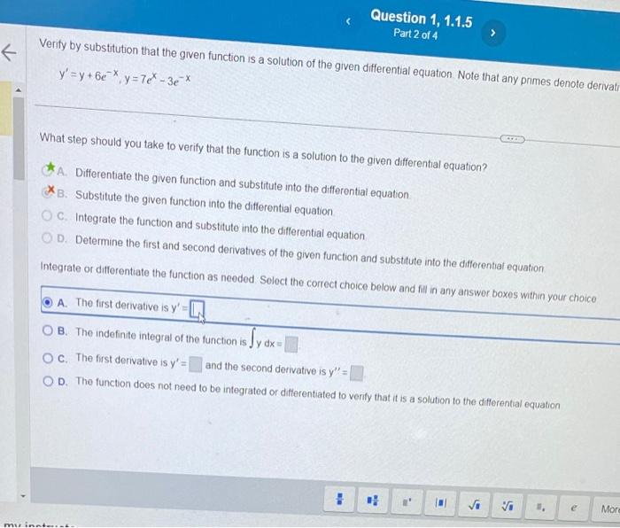 Solved Part 2 of 4 Verify by substitution that the given | Chegg.com