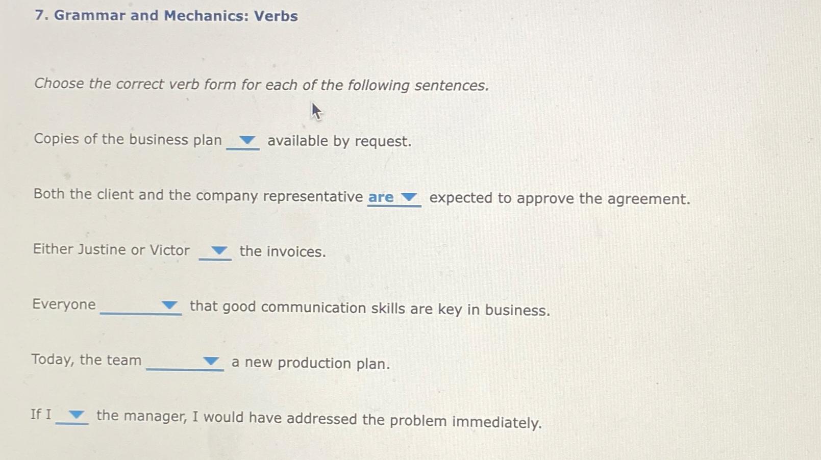Solved Grammar and Mechanics: VerbsChoose the correct verb | Chegg.com