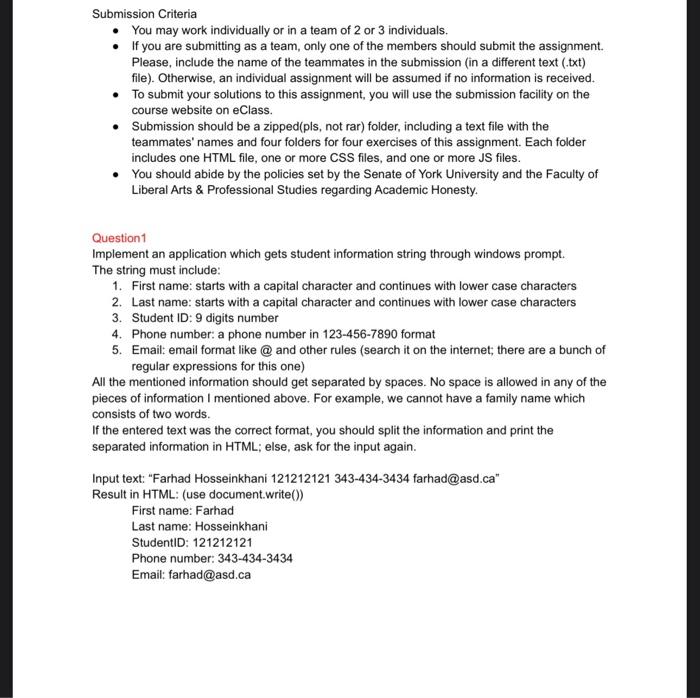 Solved Submission Criteria - You may work individually or in | Chegg.com