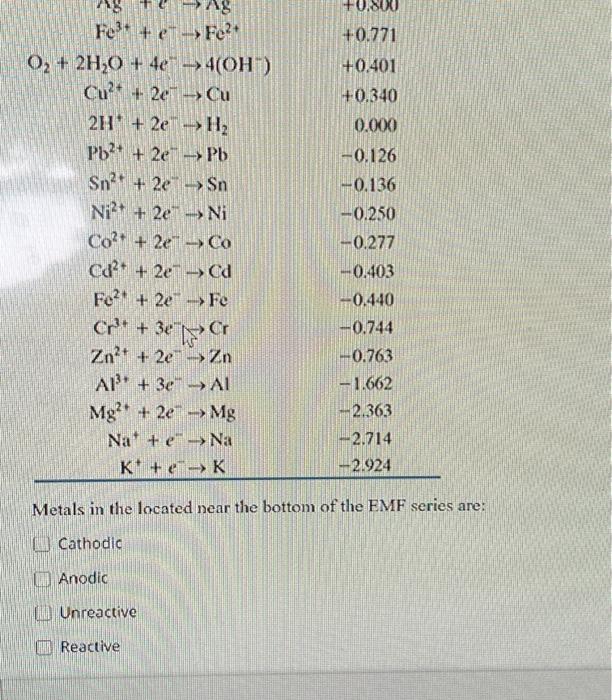 Solved Please select the correct answers. The standard EMF | Chegg.com