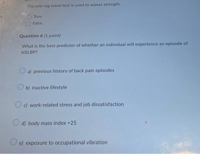Solved The one-leg stand test is used to assess strength. 6 | Chegg.com