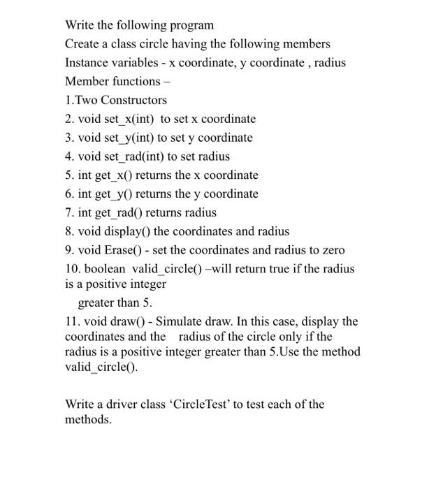 Solved Write the following program Create a class circle | Chegg.com
