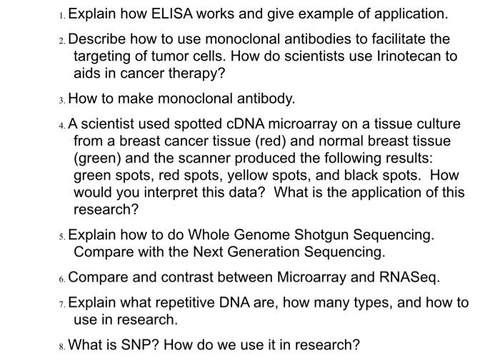 Solved 1. Explain how ELISA works and give example of | Chegg.com