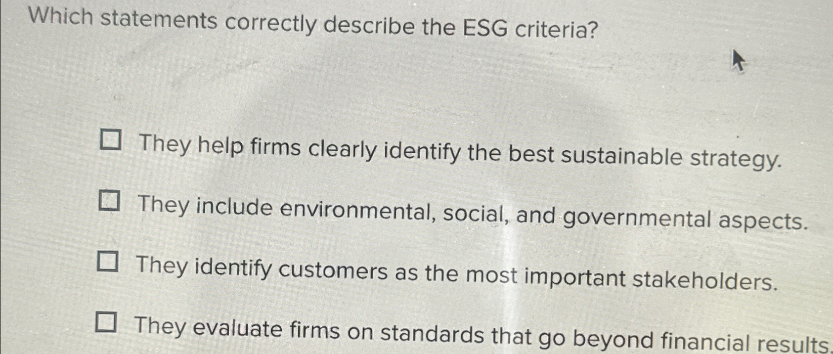Solved Which statements correctly describe the ESG | Chegg.com