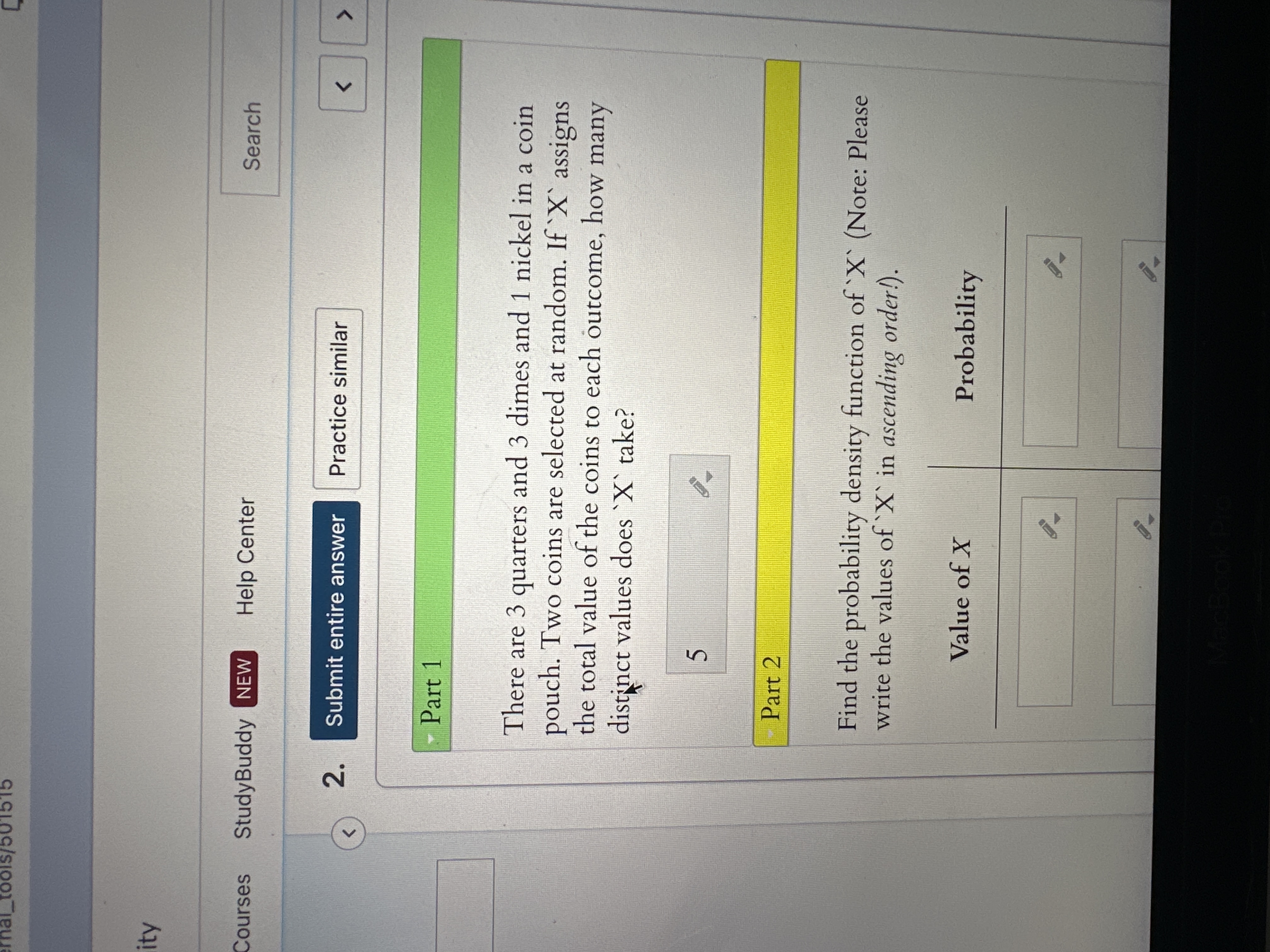 Solved 2.Part 1There are 3 ﻿quarters and 3 ﻿dimes and 1 | Chegg.com