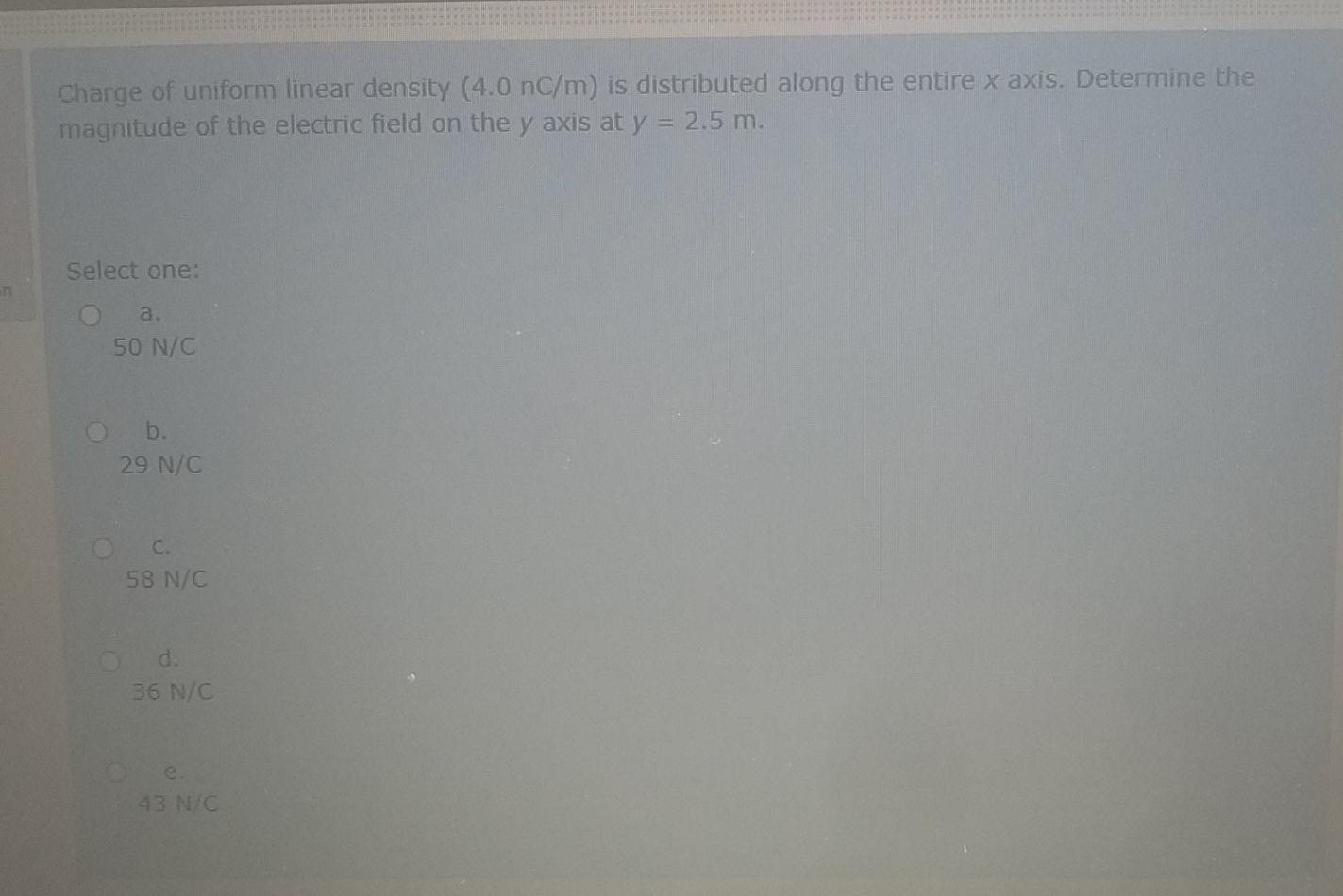 Solved charge of uniform linear density (4.0 nC/m) is | Chegg.com