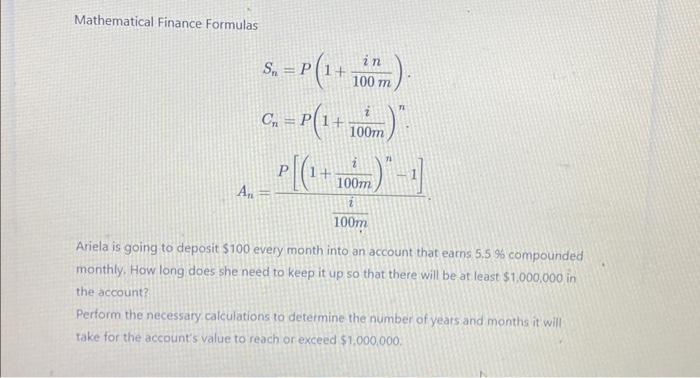 Solved Mathematical Finance Formulas | Chegg.com