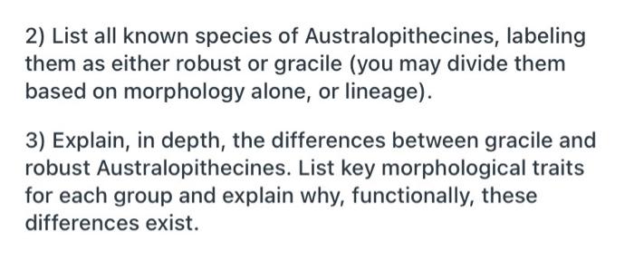 Solved 2) List all known species of Australopithecines, | Chegg.com