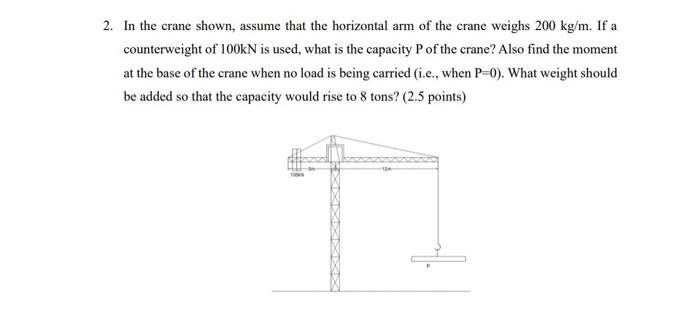 Solved 2. In the crane shown, assume that the horizontal arm | Chegg.com